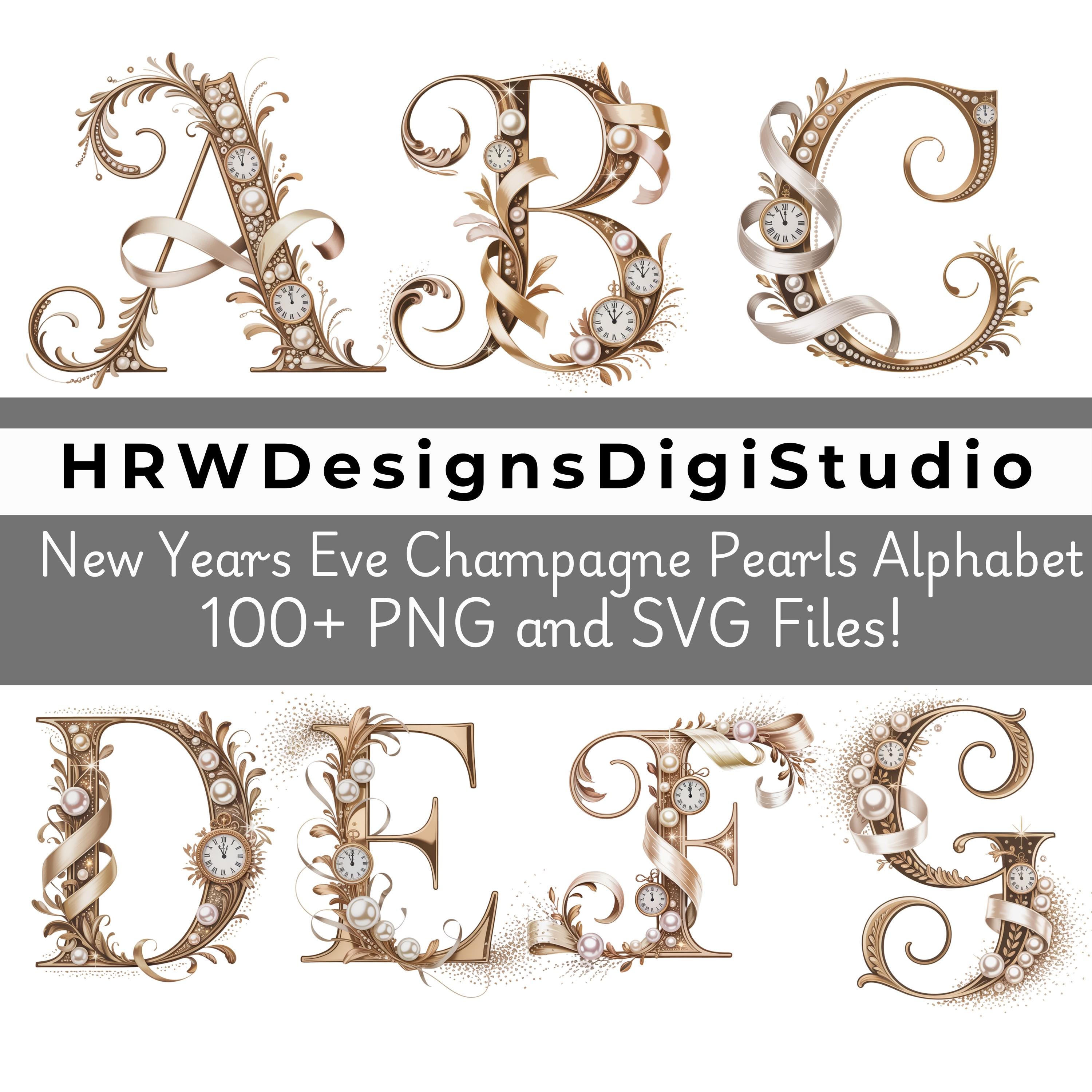 New Years Eve Champagne Pearls Alphabet, Gold Letter Clipart, Luxury ...