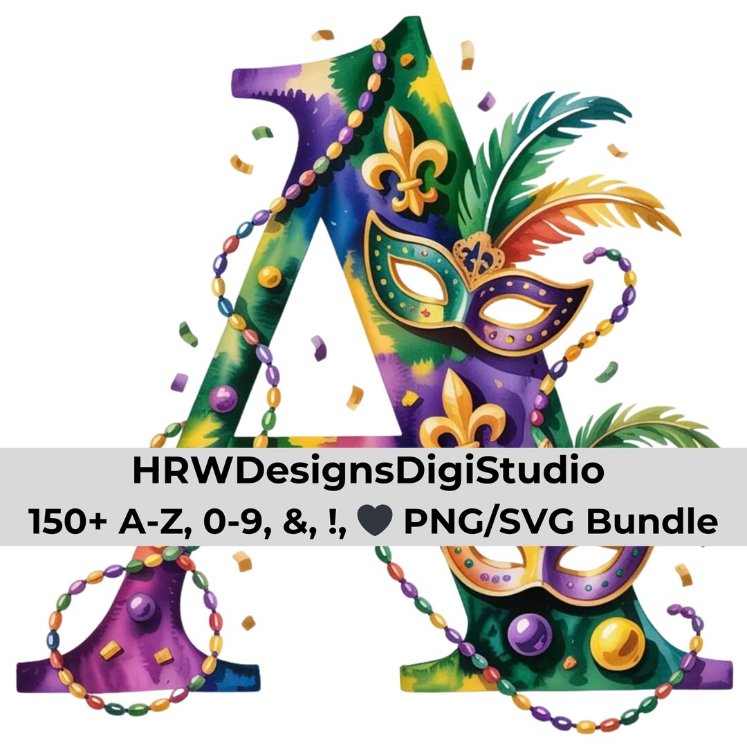 Mardi Gras Alphabet SVG Bundle, New Orleans Monogram Letters, Carnival ...
