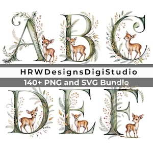 Woodland Deer Alphabet Clipart, Nursery Alphabet PNG SVG, Baby Shower ...
