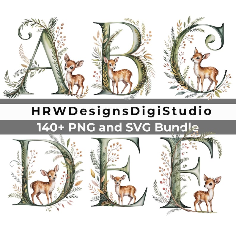 Woodland Deer Alphabet Clipart, Nursery Alphabet PNG SVG, Baby Shower ...