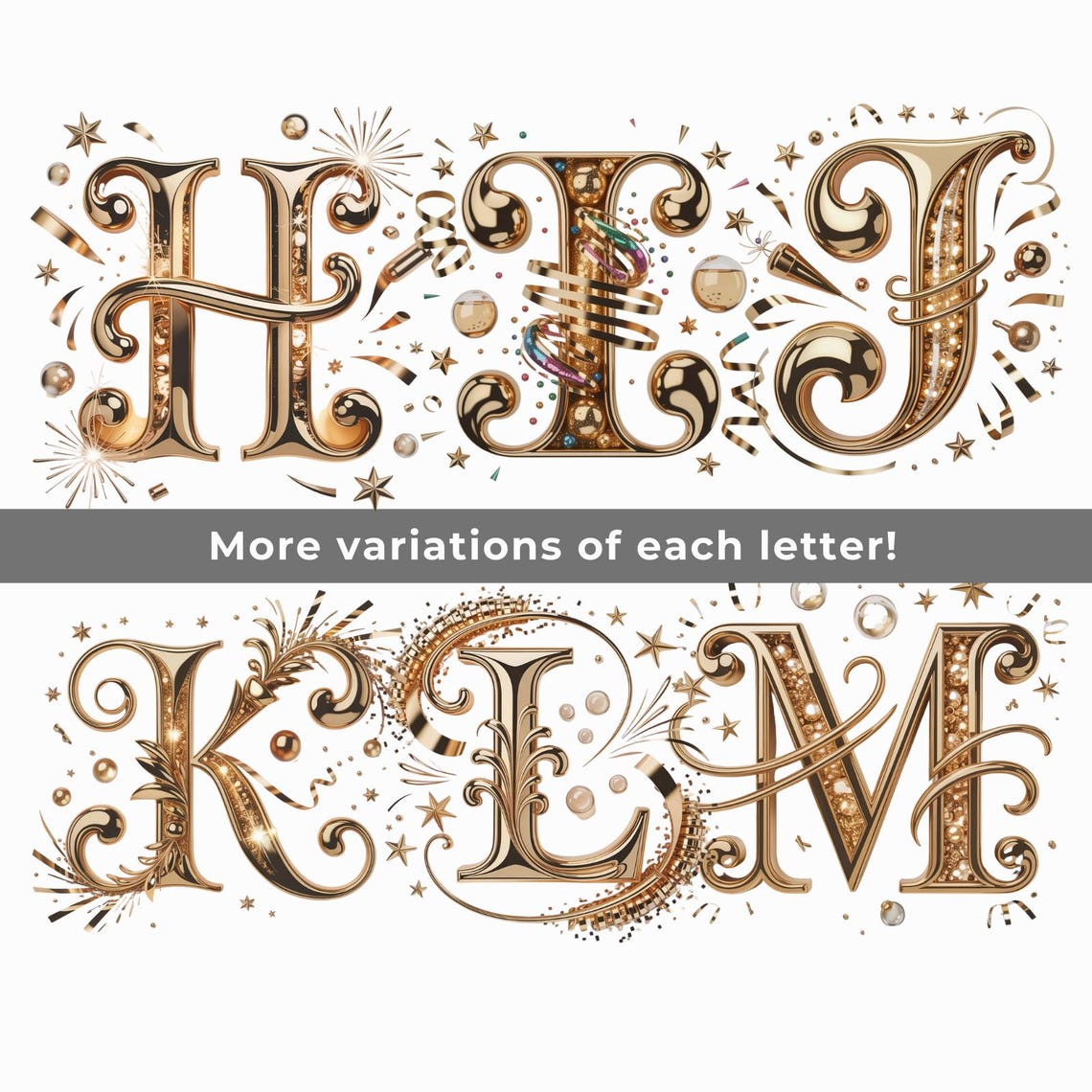 New Years Eve Gold Confetti Alphabet Clipart Bundle PNG SVG - Etsy