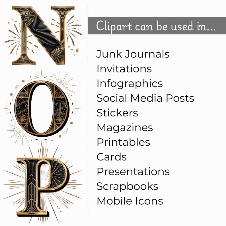 Art Deco Alphabet Clipart, 1920s Gold Letters & Numbers, New Years PNG ...