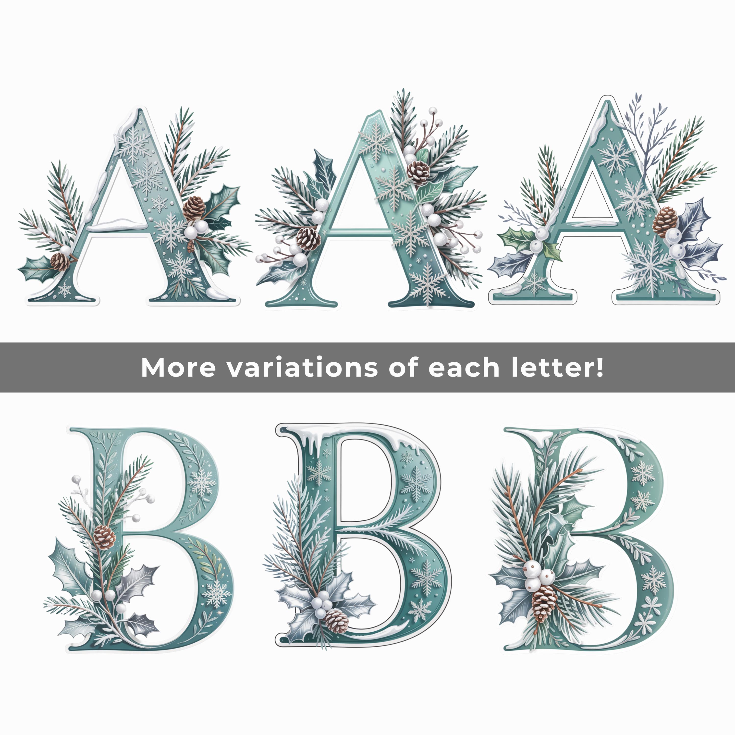Mint Green Winter Alphabet Clipart, Snowflake Letters & Numbers, PNG ...