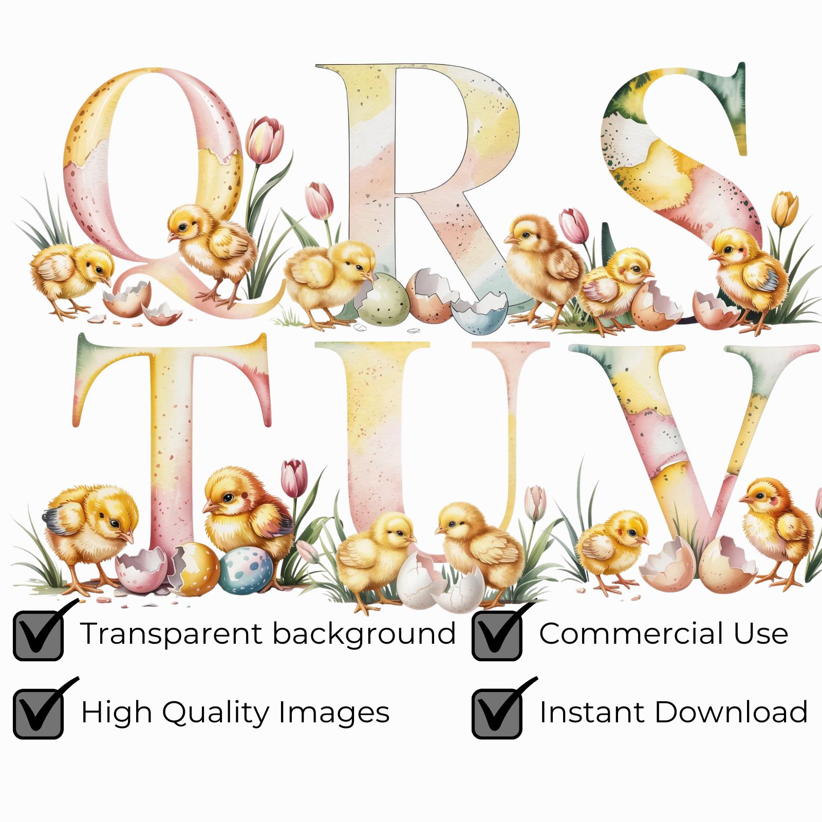 Easter Chick Alphabet PNG SVG Bundle, Baby Chick Easter Letters, Spring ...