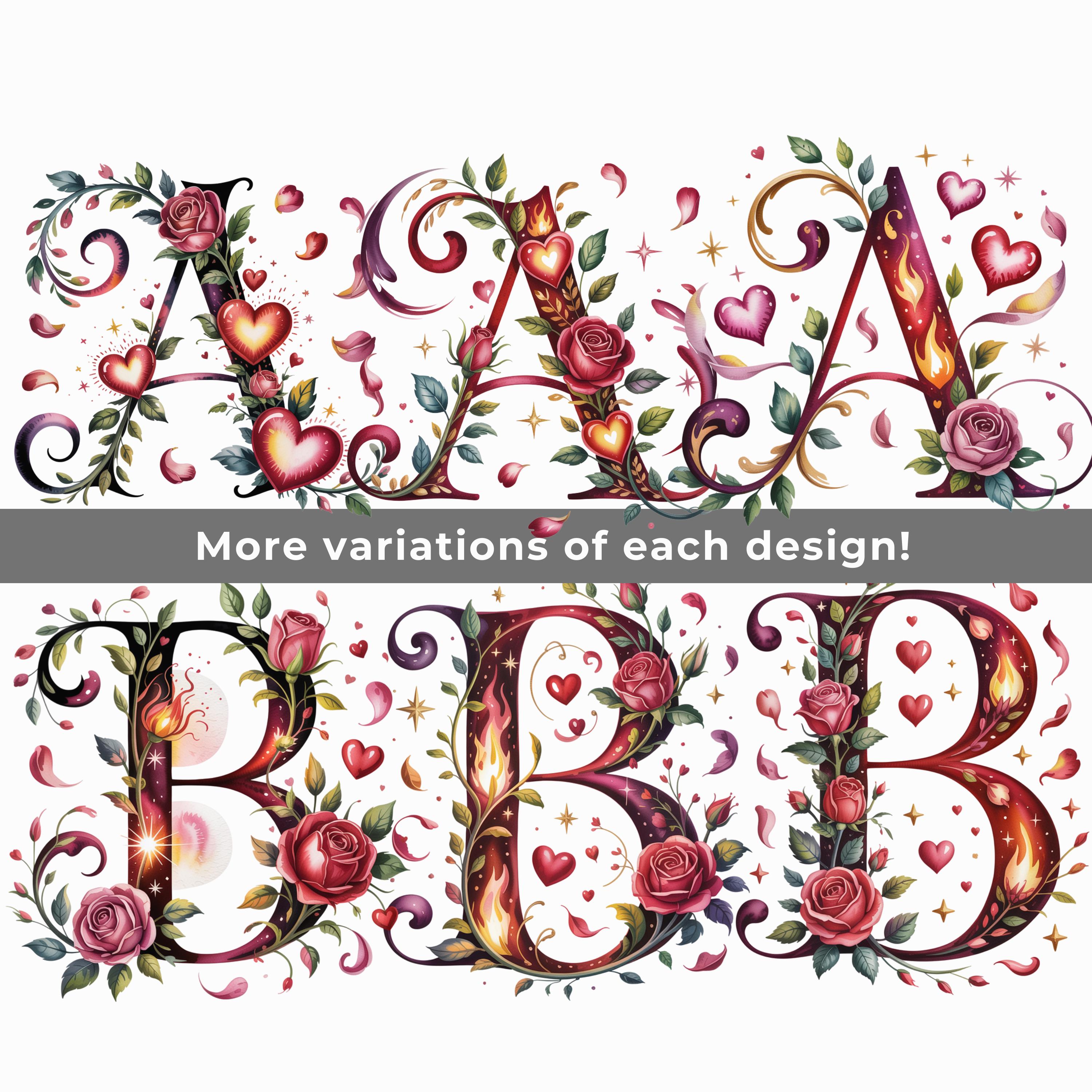 Dark Romance Valentine Alphabet PNG SVG, Gothic Floral Love Letters ...