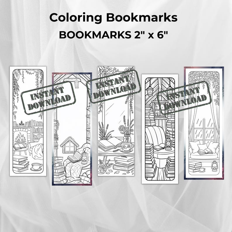 Cottagecore Coloring Bookmarks Printable, Color Your Own Bookmark Set ...