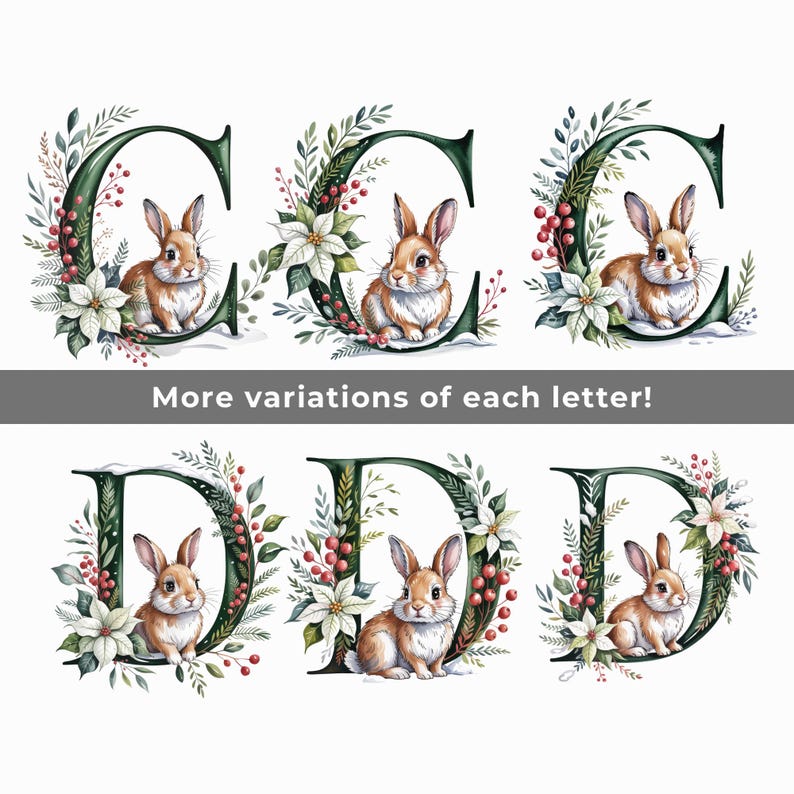 Rabbit Winter Alphabet PNG & SVG Bundle | Christmas Letters Clipart - Etsy