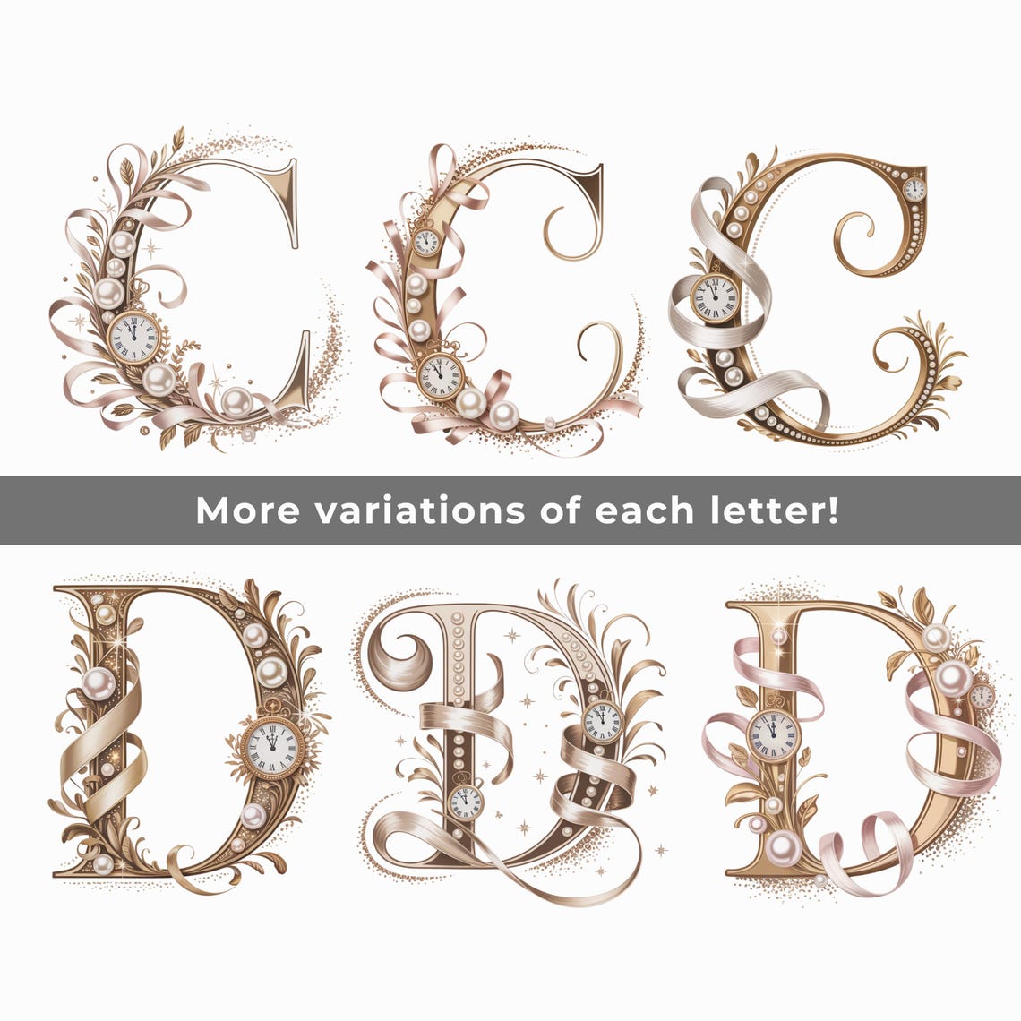 New Years Eve Champagne Pearls Alphabet, Gold Letter Clipart, Luxury ...
