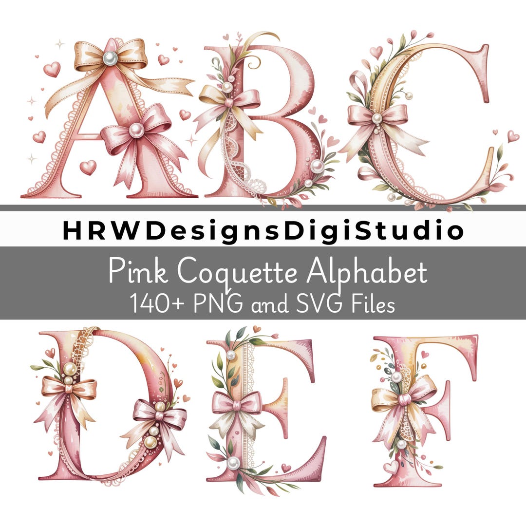 Pink Coquette Alphabet PNG SVG, Valentine Alphabet Letters, Romantic ...
