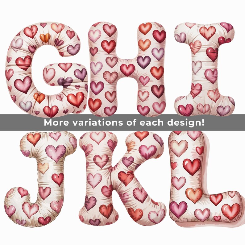 Valentine Puffy Bubble Alphabet Clipart, Heart Letters and Numbers PNG ...