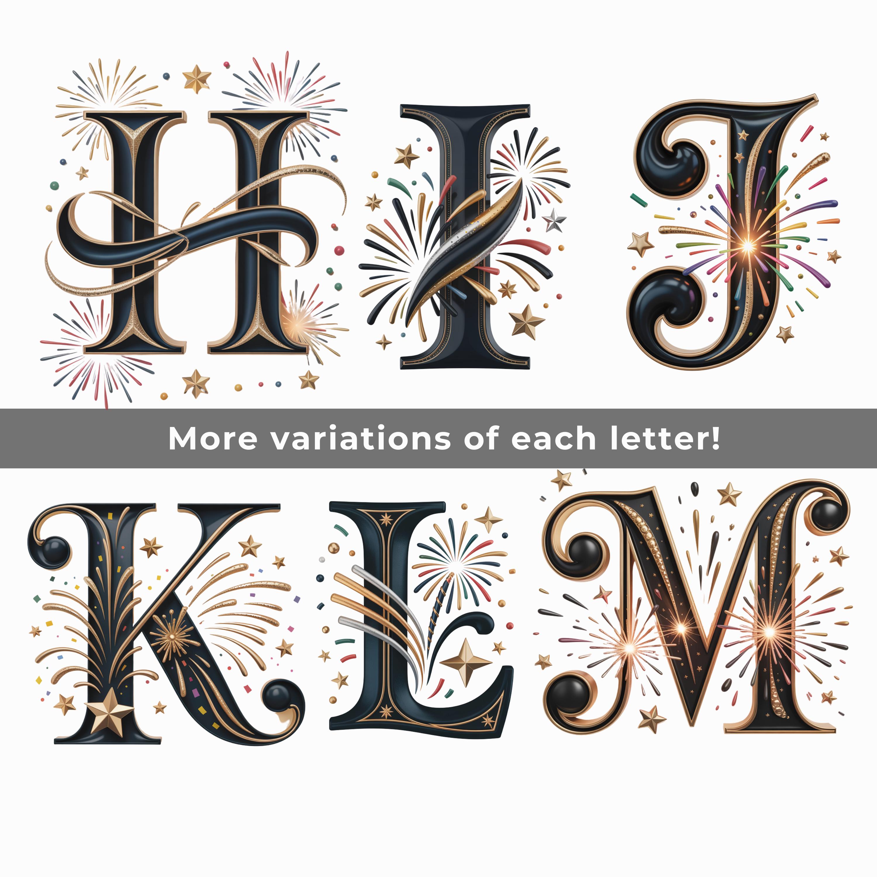New Years Eve Black & Gold Alphabet, Fireworks Letters and Numbers, PNG ...
