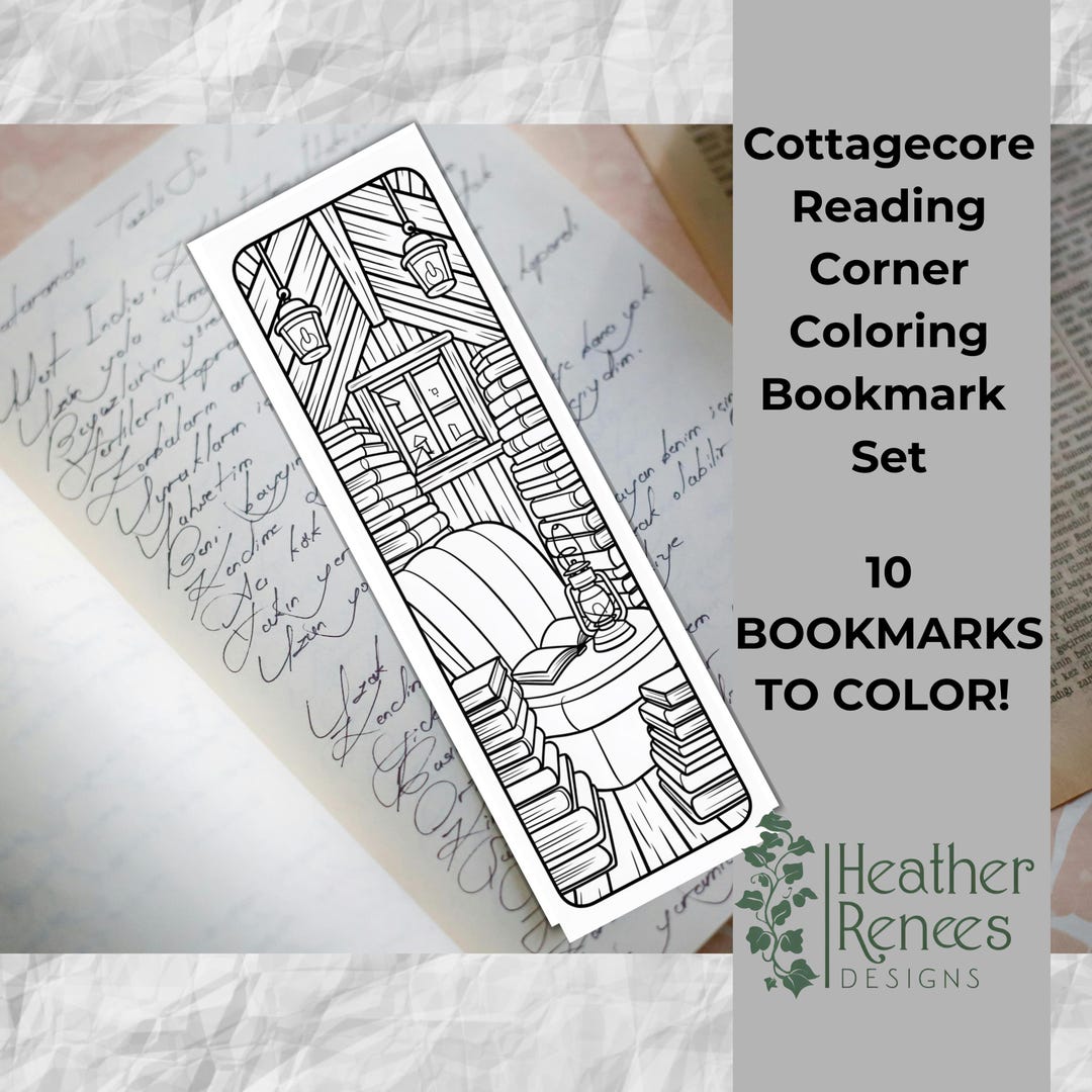 Cottagecore Coloring Bookmarks Printable, Color Your Own Bookmark Set ...