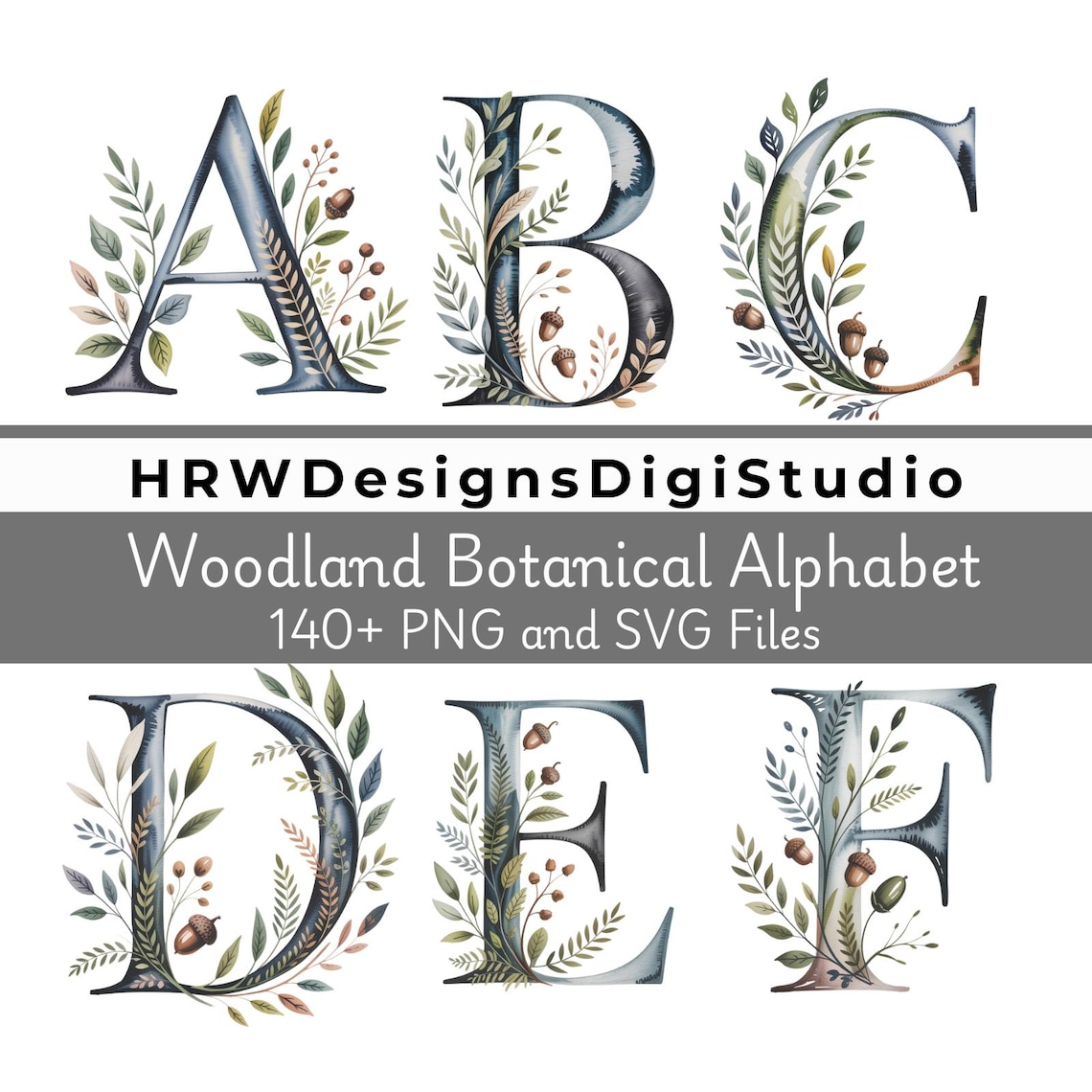 Woodland Alphabet Clipart, Nursery Wall Art Letters, Baby Shower Decor ...