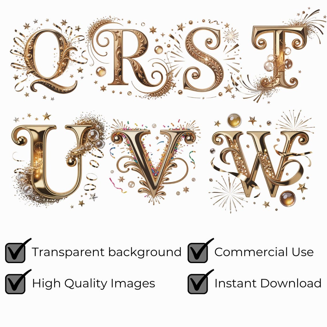 New Years Eve Gold Confetti Alphabet Clipart Bundle PNG SVG - Etsy