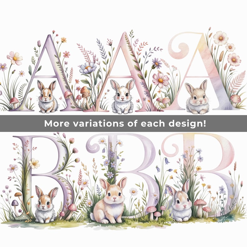 Easter Bunny Alphabet PNG SVG Bundle, Floral Spring Letters A Z, Pastel ...