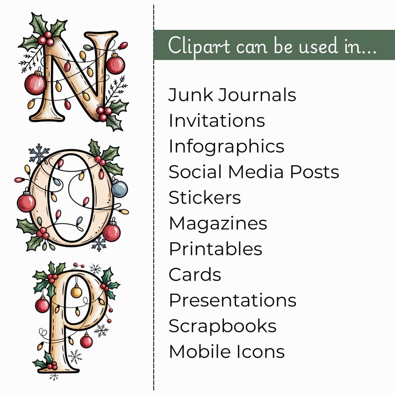 Christmas Lights Alphabet Clipart, Holly Letter PNG SVG Set, Xmas ...