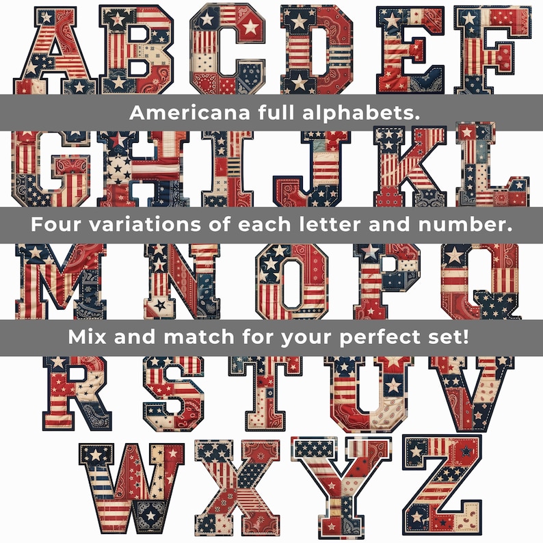 Vintage Americana Alphabet SVG PNG Mega 5 Alphabet Bundle, Patriotic ...