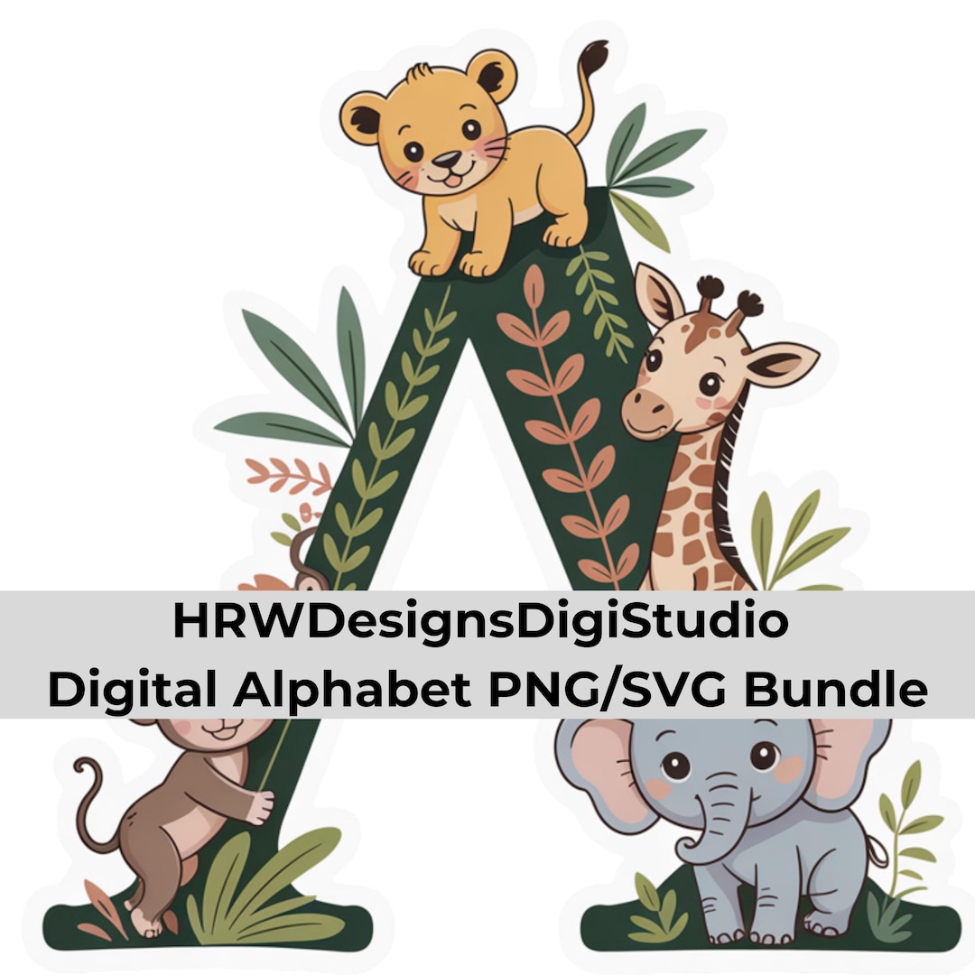 Jungle Animal Alphabet PNG SVG, Nursery Wall Art Letters, Baby Shower ...