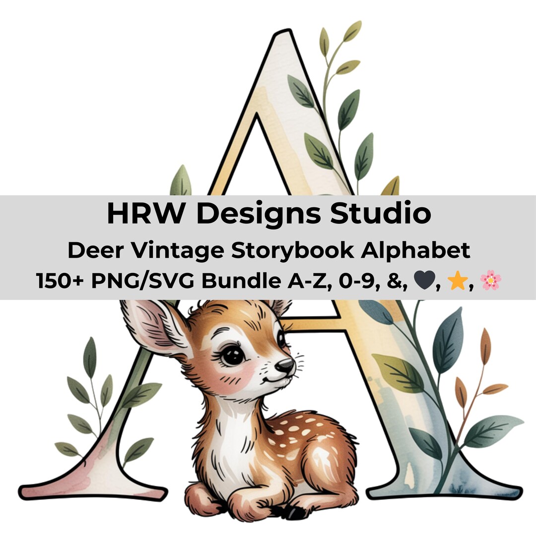 Vintage Deer Alphabet PNG SVG Bundle, Woodland Nursery Alphabet Letters ...