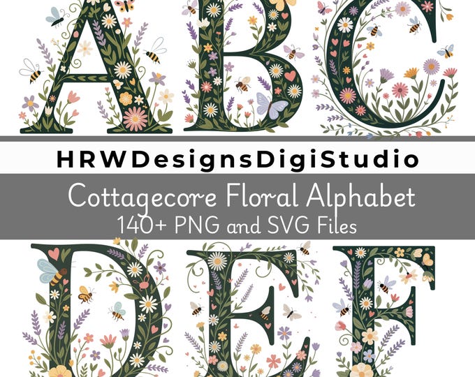 Cottage Core Clipart Alphabet Letters | Botanical PNG Fonts | Garden ...