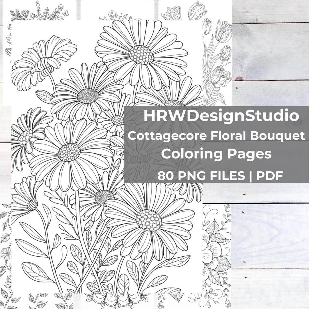 Spring Floral Coloring Pages, Cottagecore Flower Coloring Book ...