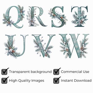 Mint Green Winter Alphabet Clipart, Snowflake Letters & Numbers, PNG ...