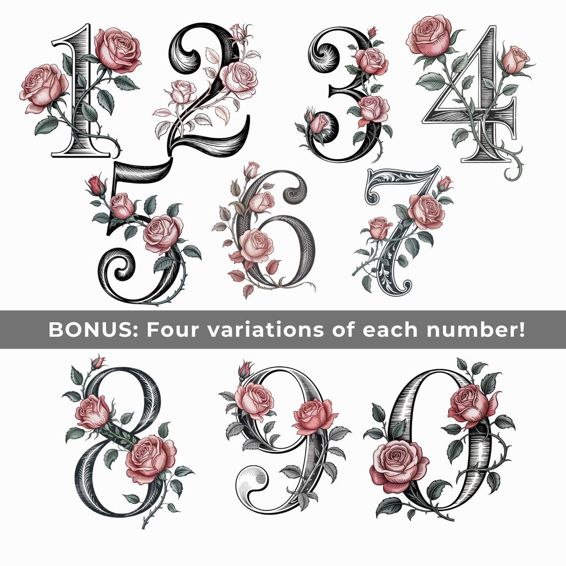 Gothic Rose Alphabet Clipart, Dark Vintage Engraved Letters PNG SVG ...