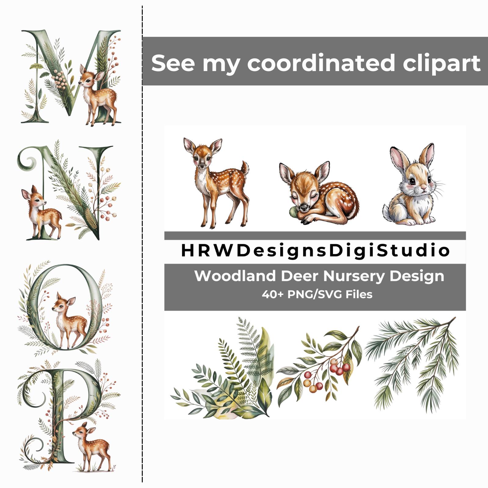 Woodland Deer Alphabet Clipart, Nursery Alphabet PNG SVG, Baby Shower ...