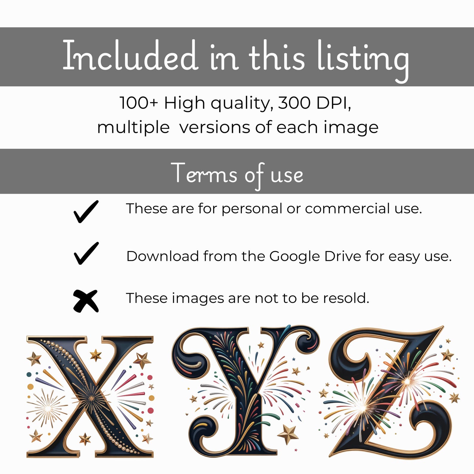 New Years Eve Black & Gold Alphabet, Fireworks Letters and Numbers, PNG ...