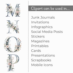 Blue Floral Alphabet Clipart, Floral Letter Alphabet PNG, Botanical ...