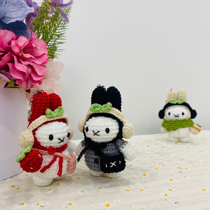 Handmade Crochet Bunny Miffy Keychain | Cute Amigurumi Rabbit Plush ...