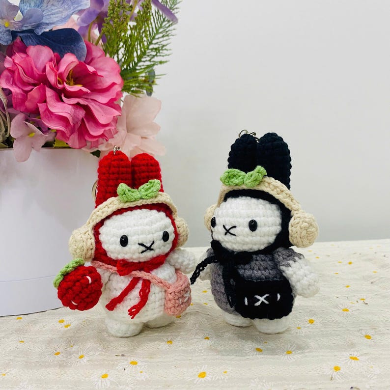 Handmade Crochet Bunny Miffy Keychain | Cute Amigurumi Rabbit Plush ...