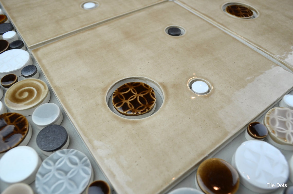 Squares & Dots, Handmade Ceramic Tile Mosaic, Ready to Install - Etsy