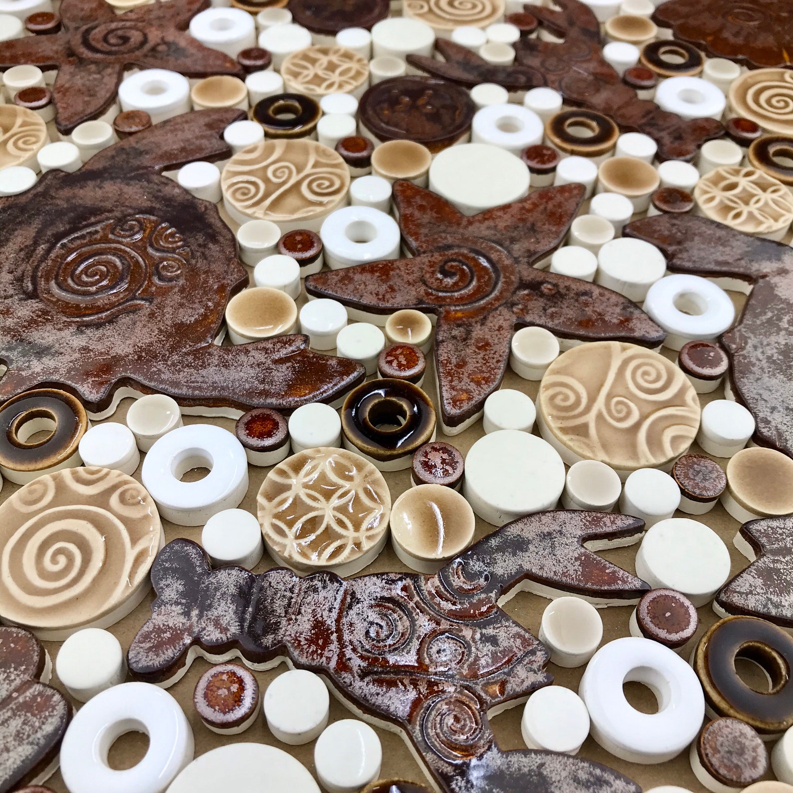 Coastal Copper Critters - (copper, Mocha,& White) Handmade Ceramic Tile ...