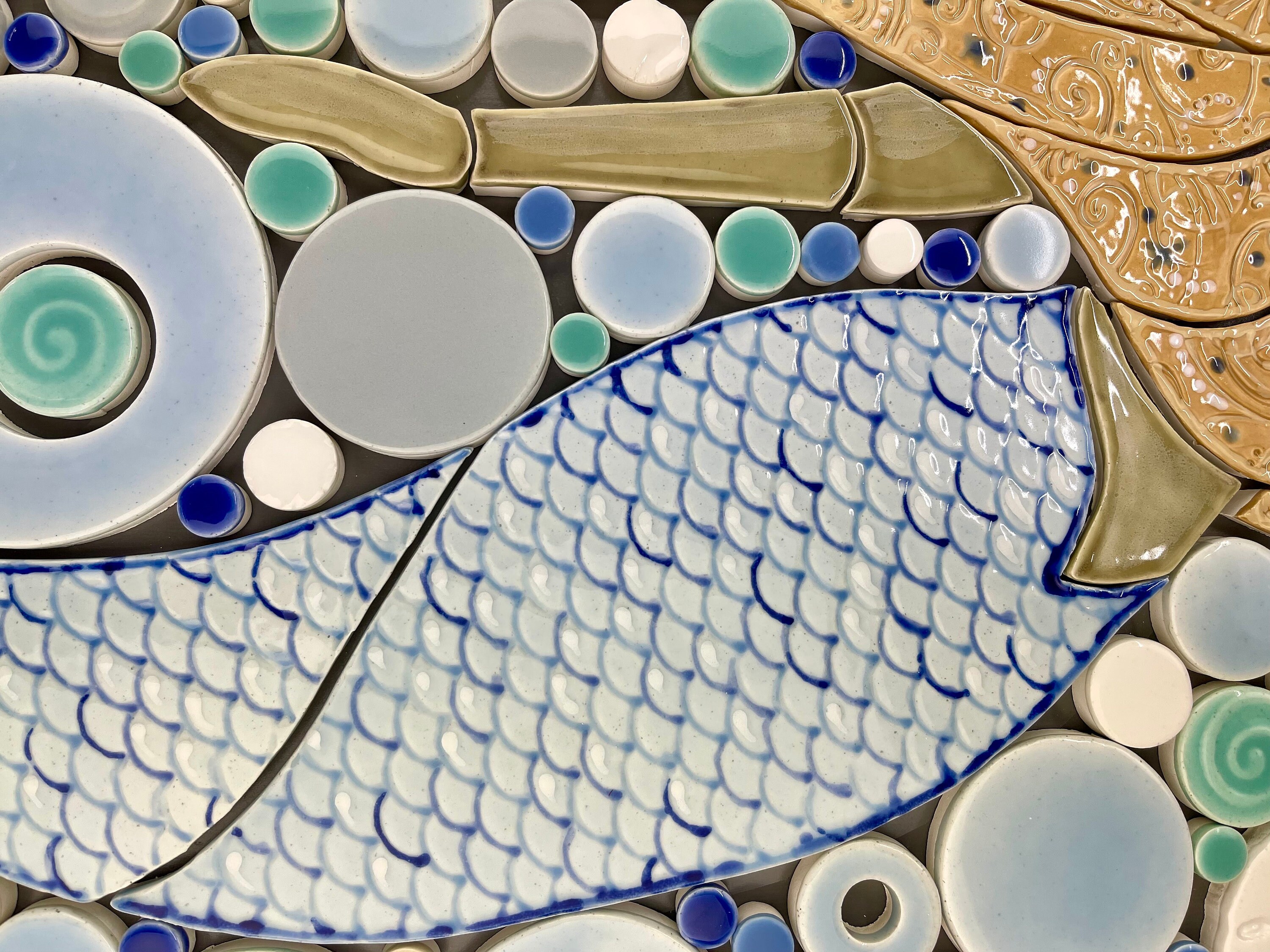 Mermaid Mosaic, Large Blue & Blonde, Handmade Ceramic Tile Mosaic ...