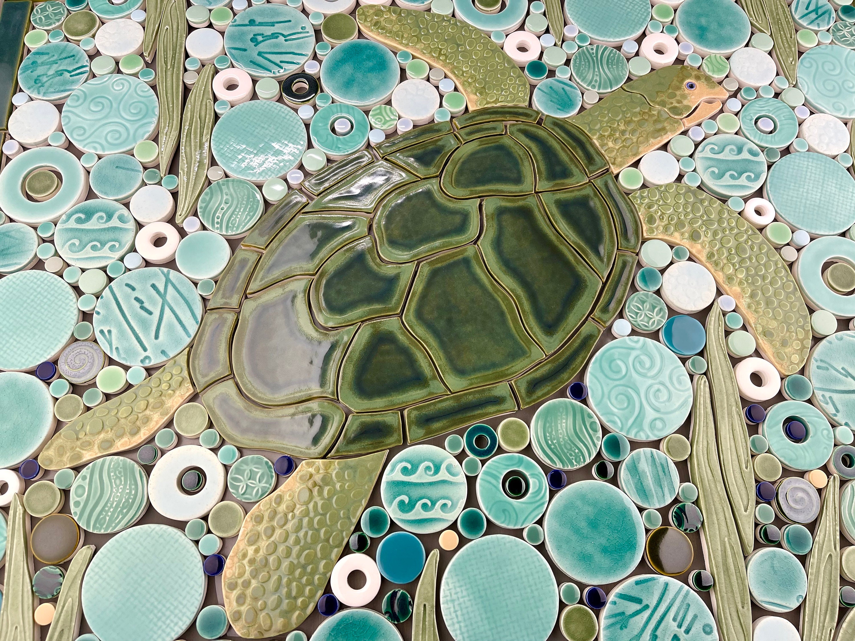 Big Sea Turtle , Handmade Ceramic Tile Mosaic, Ready to Install - Etsy