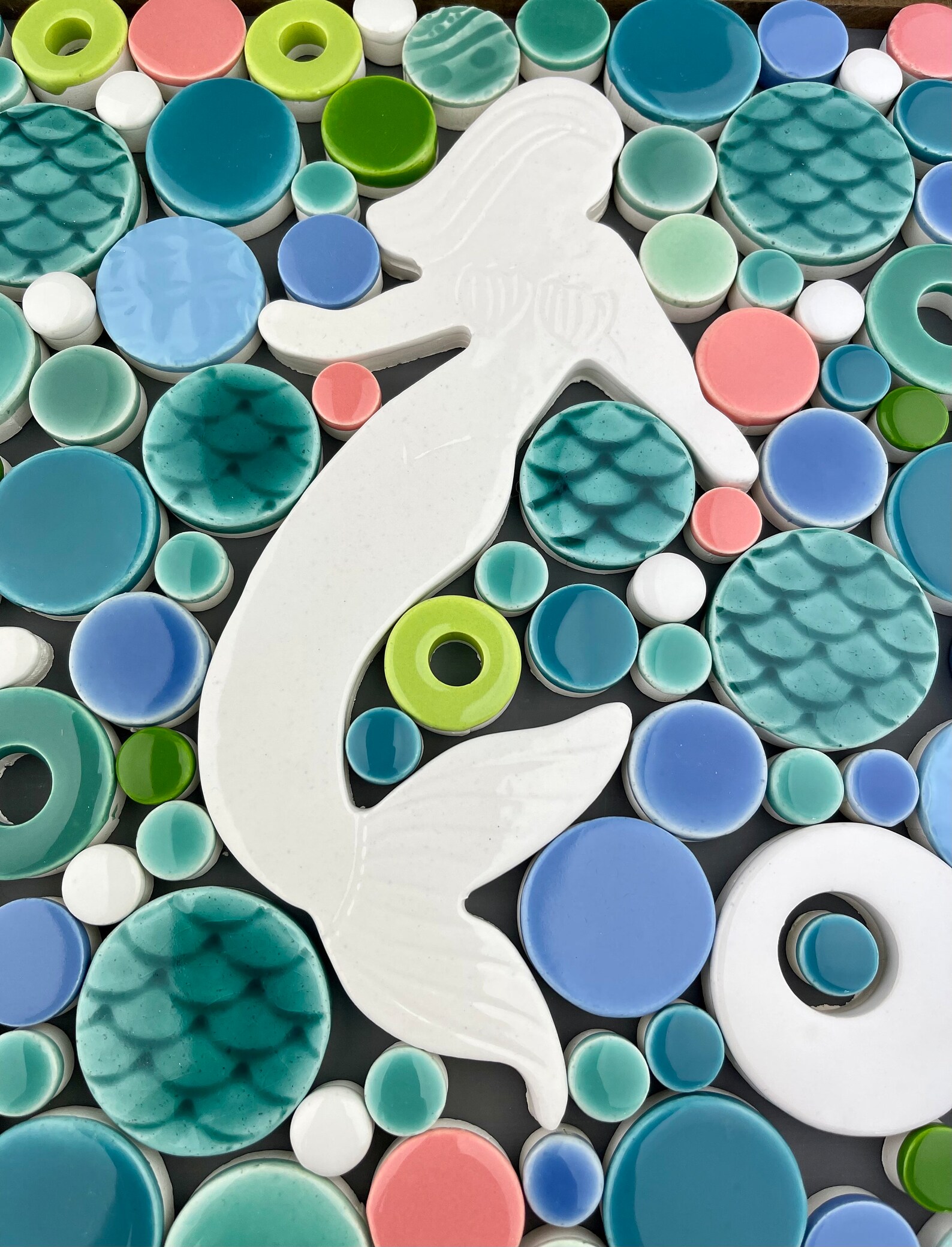 Mermaids Mosaic - Handmade Ceramic Tile Mosaic, Ready to Install 12”x12 ...