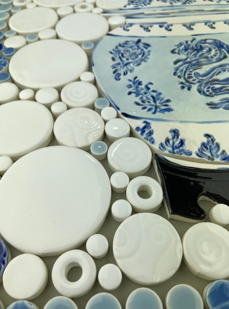 Dragon Ginger Jar Mosaic, Blue and White, Handmade Ceramic Tile Mosaic, Ready to Install - Etsy