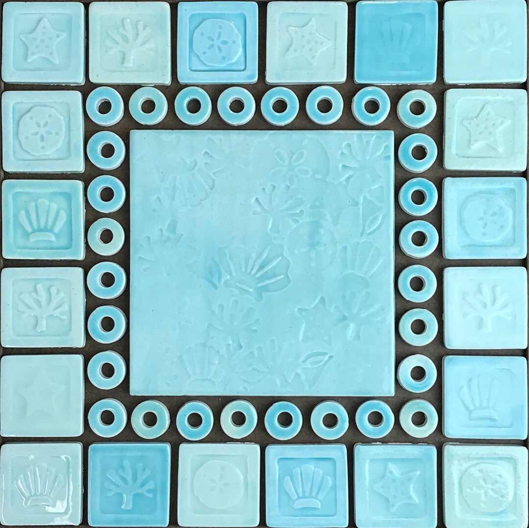Sea Shells (aqua), Handmade Ceramic Tile Mosaic, Ready to Install 12 ...