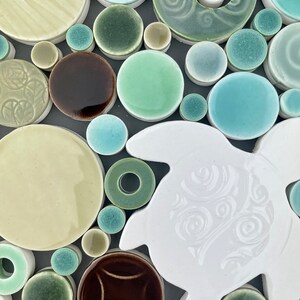Baby Sea Turtles Mosaic, White/multi, Handmade Ceramic Tile Mosaic ...