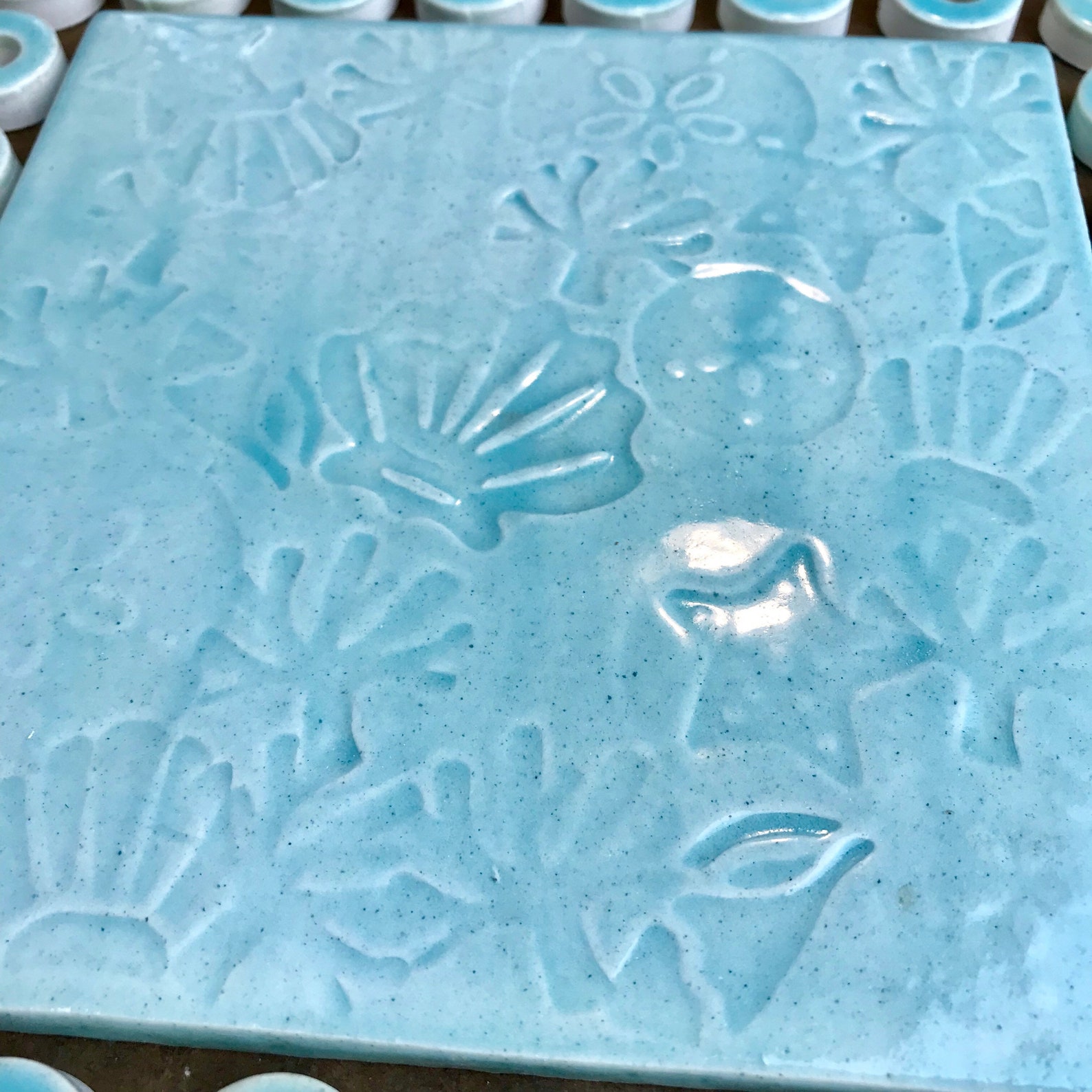 Sea Shells (aqua), Handmade Ceramic Tile Mosaic, Ready to Install 12 ...