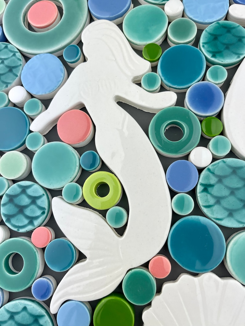 Mermaids Mosaic - Handmade Ceramic Tile Mosaic, Ready to Install 12”x12 ...
