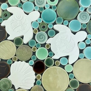 Baby Sea Turtles Mosaic, White/multi, Handmade Ceramic Tile Mosaic ...