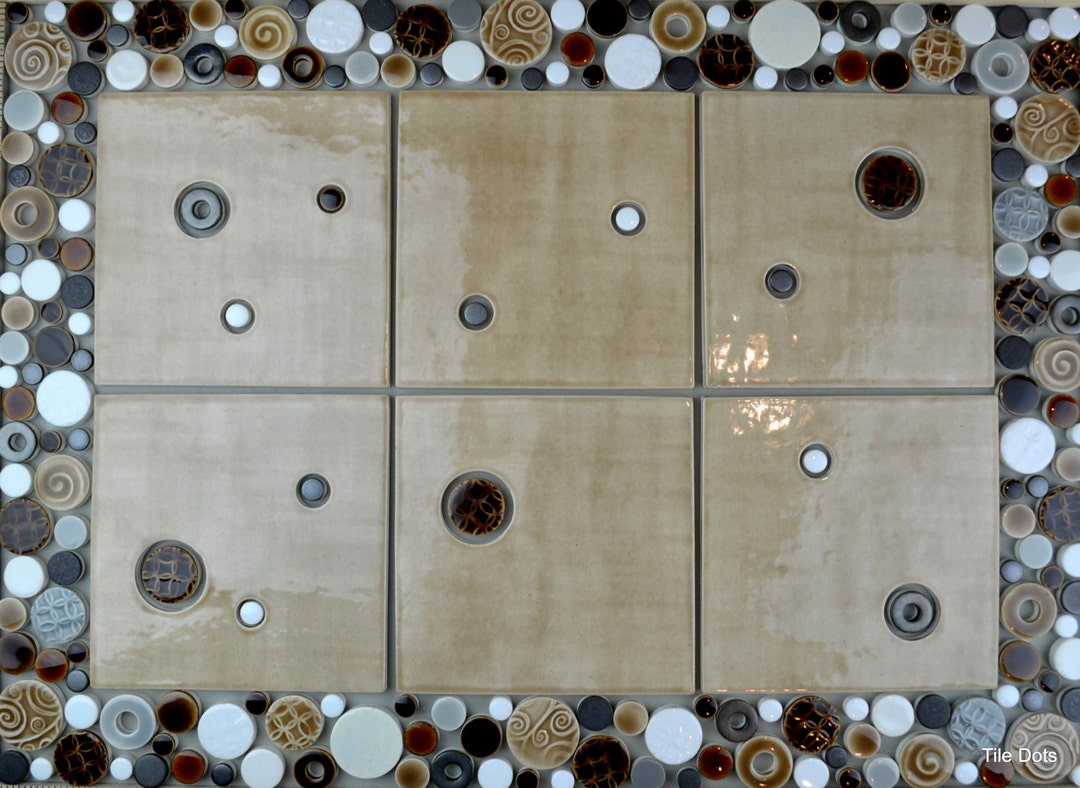 Squares & Dots, Handmade Ceramic Tile Mosaic, Ready to Install - Etsy