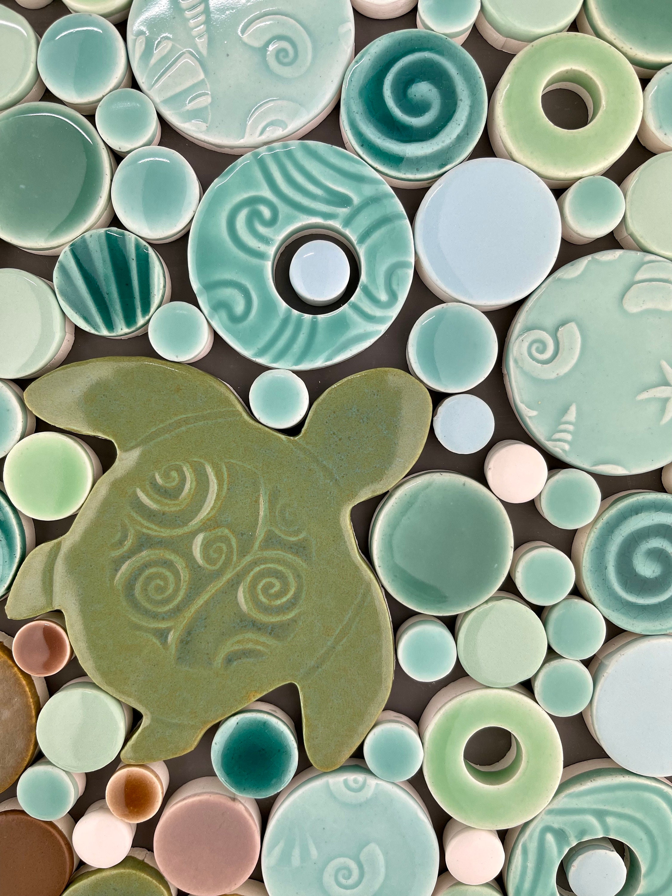 Baby Sea Turtles Mosaic, Green, Handmade Ceramic Tile Mosaic, Ready to Install - Etsy