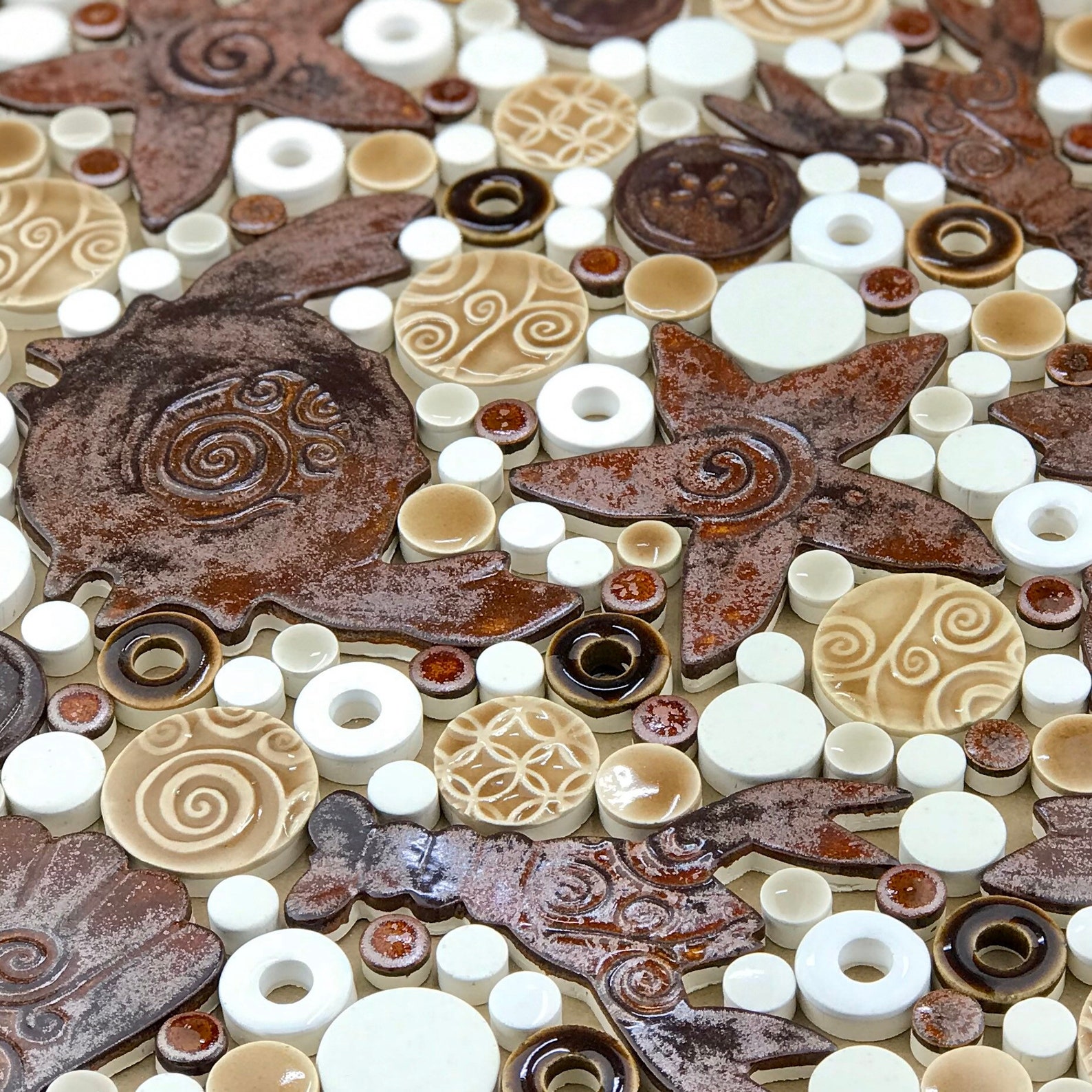 Coastal Copper Critters - (copper, Mocha,& White) Handmade Ceramic Tile ...