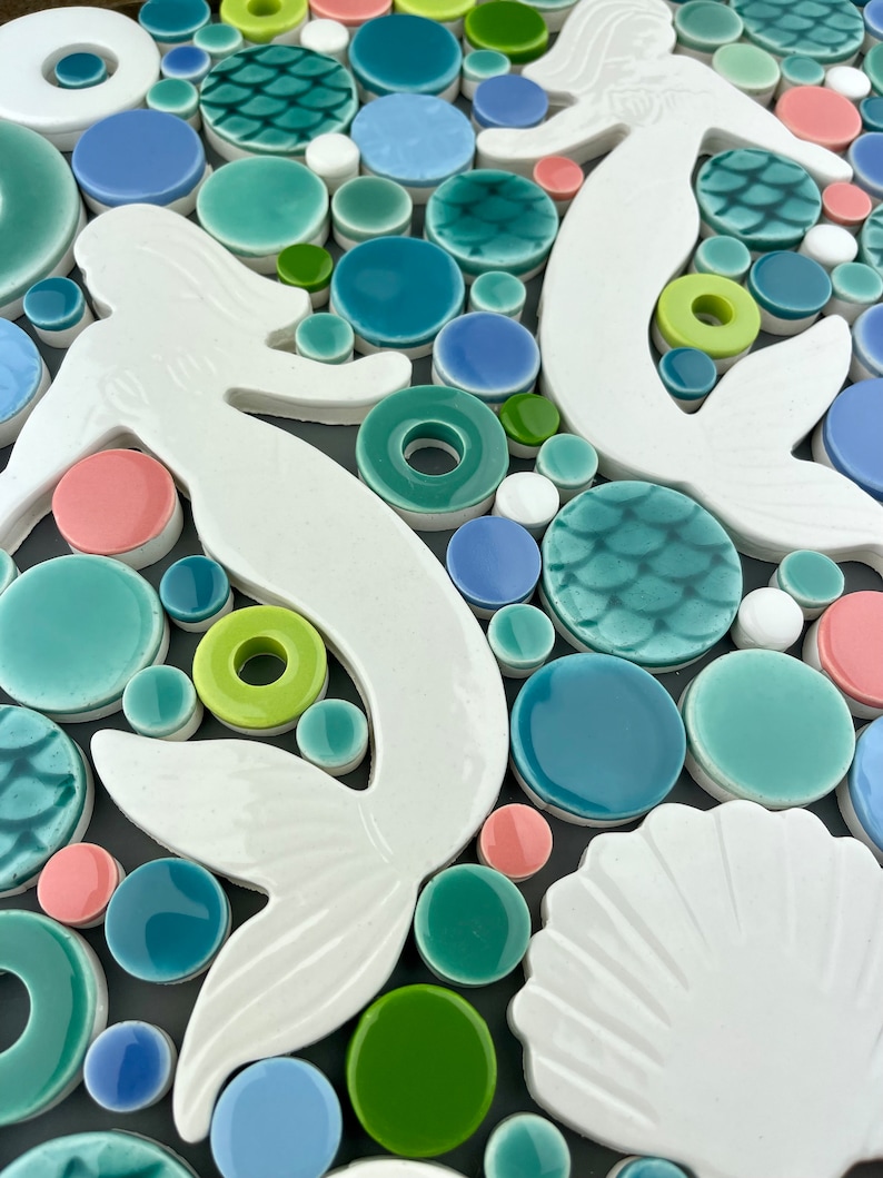 Mermaids Mosaic - Handmade Ceramic Tile Mosaic, Ready to Install 12”x12 ...
