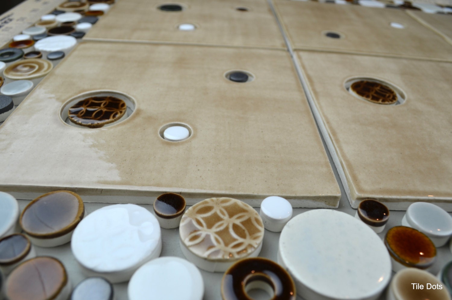 Squares & Dots, Handmade Ceramic Tile Mosaic, Ready to Install - Etsy