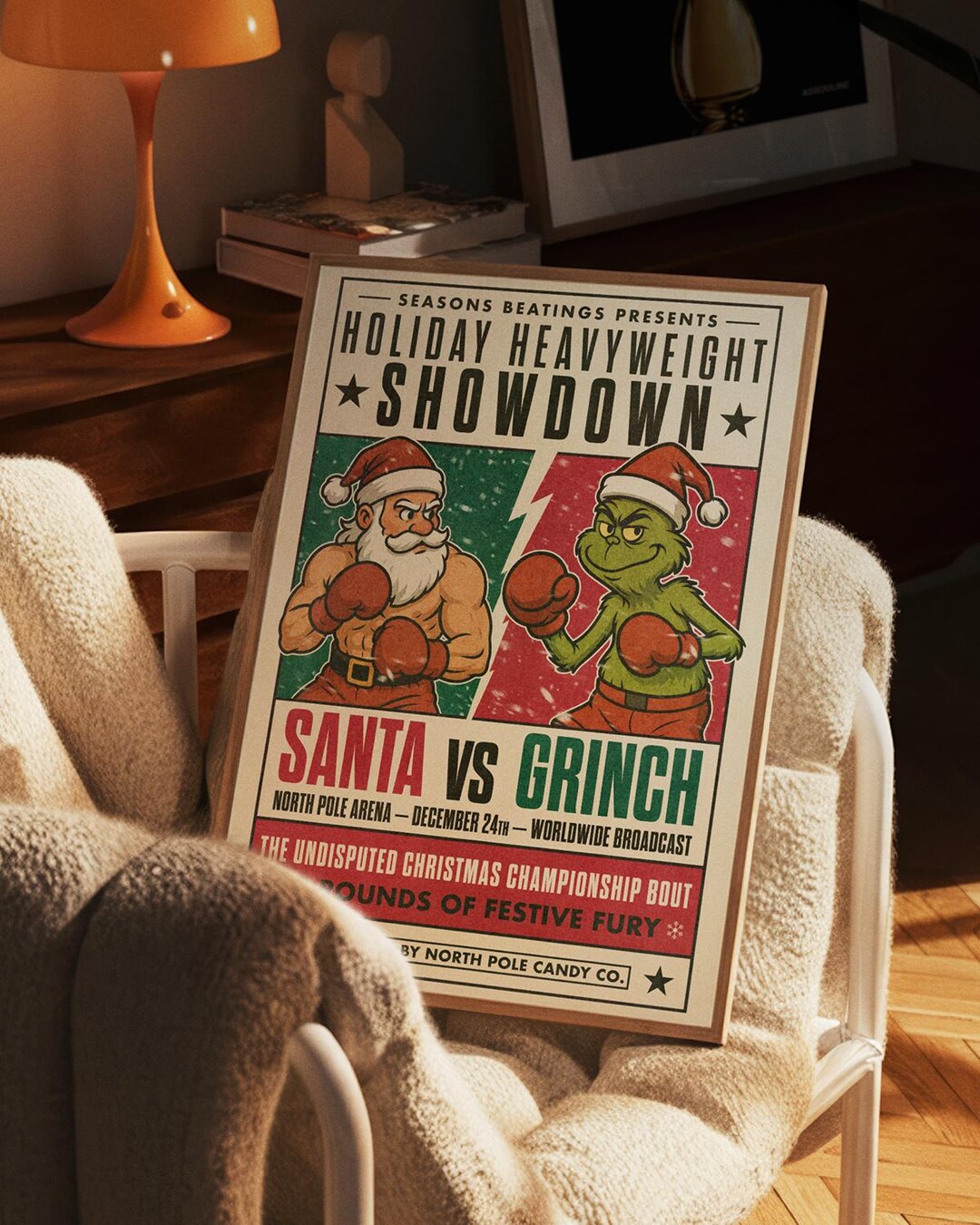 Santa Vs Grinch Boxing Match Christmas Poster | Funny Holiday Print - Etsy