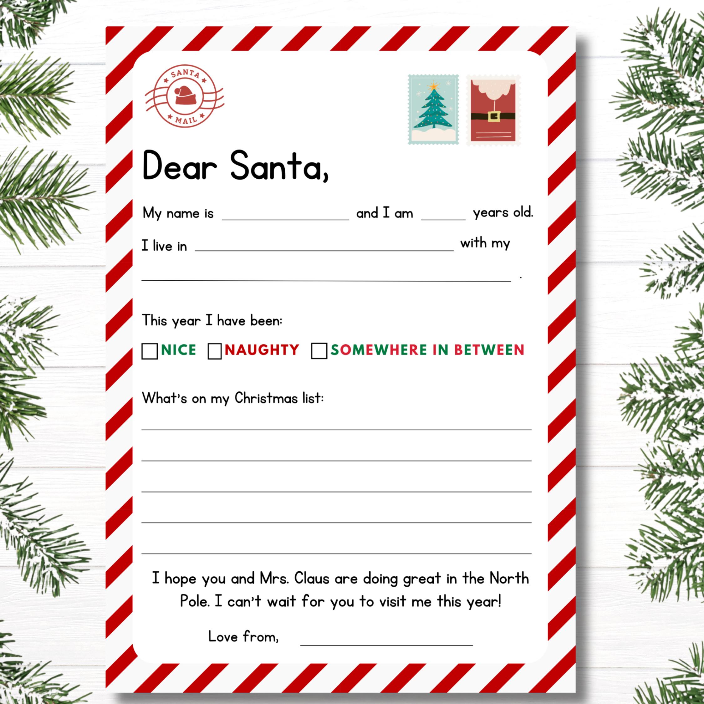 Letter to Santa Printable for Kids, Dear Santa Letter Template PDF ...